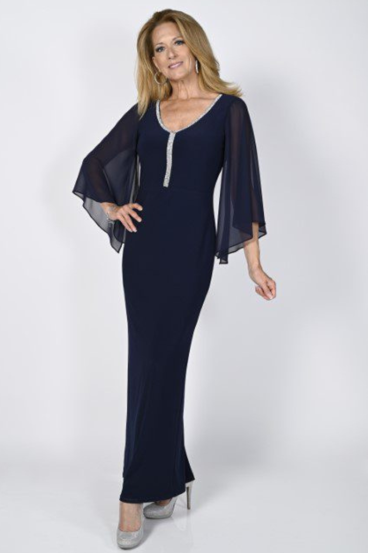 Frank Lyman Midnight Sheer Sleeve Gown Style 238003 – Tango Boutique